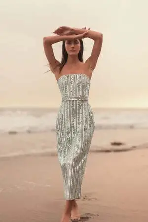 Mac Duggal Embellished Strapless Sheath Dress - Silver