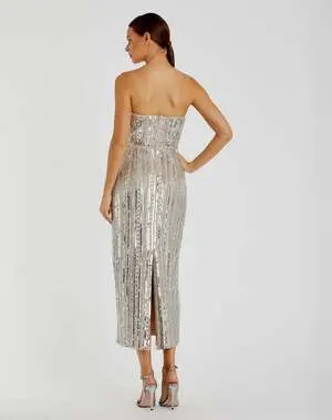 Mac Duggal Embellished Strapless Sheath Dress - Silver