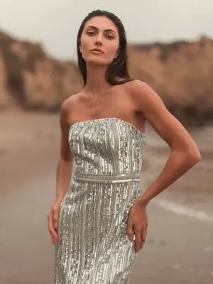 Mac Duggal Embellished Strapless Sheath Dress - Silver