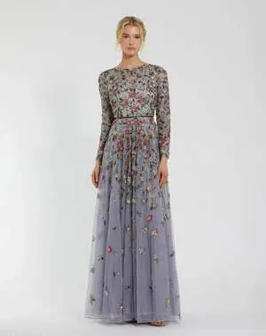 Mac Duggal Embellished High Neck A-line Gown - Gray