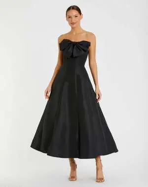 Mac Duggal Strapless A-line Tea Length Bow Dress - Black