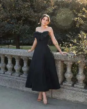 Mac Duggal Strapless A-line Tea Length Bow Dress - Black