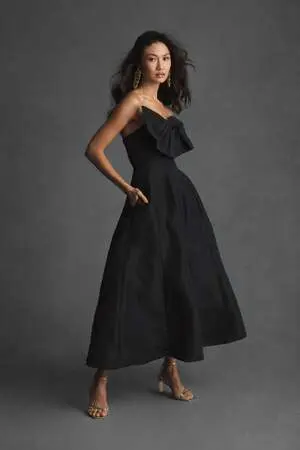 Mac Duggal Strapless A-line Tea Length Bow Dress - Black