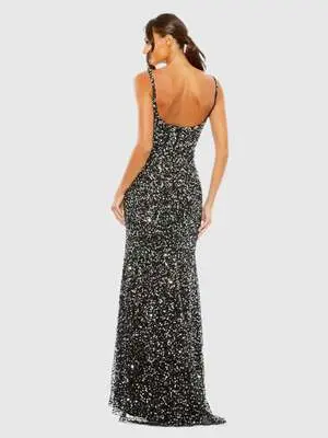 Mac Duggal Sequin Low Back Slip Gown - Black
