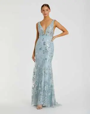 Lace Plunge Neck Gown