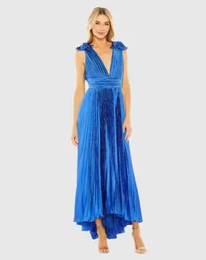 Mac Duggal Ruffle Strap Pleated High-low Gown