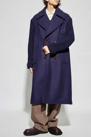 LANVIN Wool Coat With Knit Sleeves