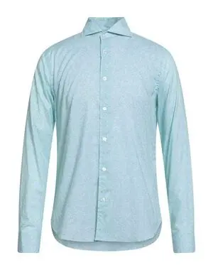 Fedeli Man Shirt Light Blue Size 15 ¾ Cotton, Elastane Green