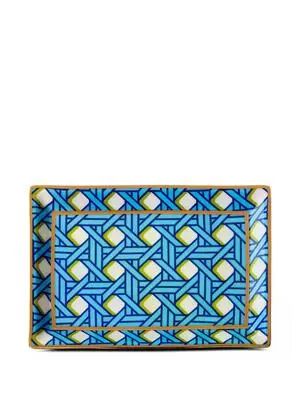 Jonathan Adler Small Basketweave Rectangle Trinket Tray - Blue