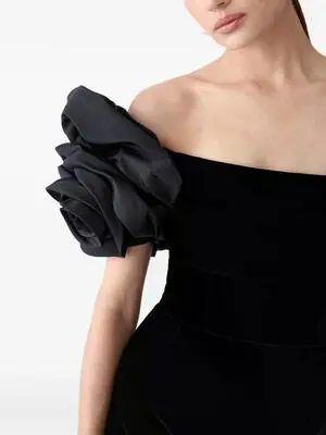 Carolina Herrera Off-shoulder Rosette Velvet Mini Dress