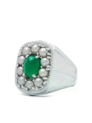 VEERT Pearl And Stone Embellished Ring - Silver