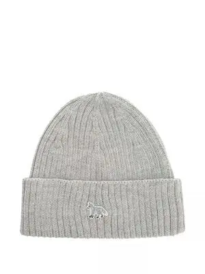 Maison Kitsuné Ribbed Beanie Hat Grey
