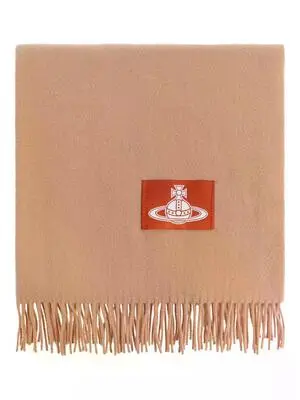 VIVIENNE WESTWOOD Fringed-edge Logo-patch Scarf - Neutrals