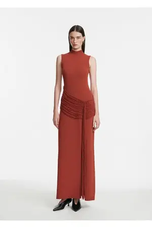 Lela Rose Fringe Detail Knit Mock Neck Dress - Pink