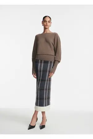 Lela Rose Cashmere Knit Dolman Top - Brown