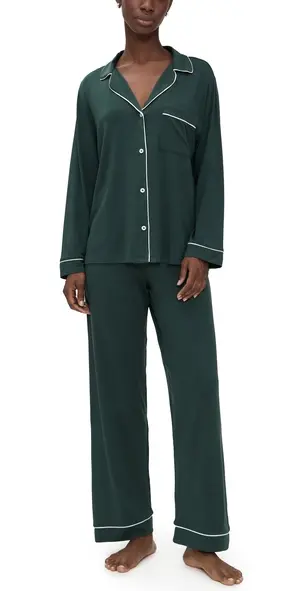 Eberjey Gisele Long Pajama Set - Pine/ivory