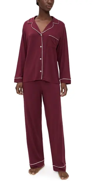 Eberjey Gisele Long Pajama Set - Bordeaux/ivory