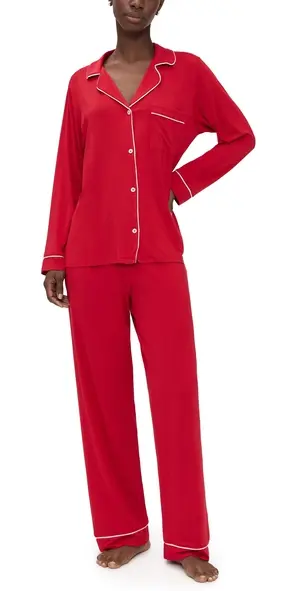 Eberjey Gisele Long Pajama Set - Holly Red/ivory