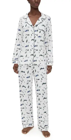 Eberjey Gisele Printed Long Pajama Set Ski Chalet Ivory/pine