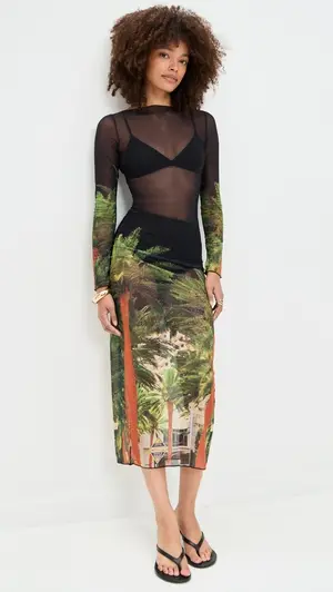 DUR DOUX Miami Palm Printed Maxi Dress