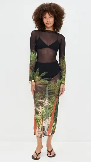 DUR DOUX Miami Palm Printed Maxi Dress