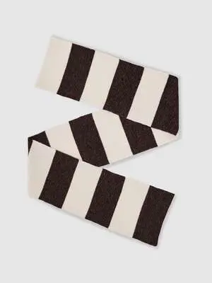 REISS Wesley Waffle-knit Block-stripe Scarf With Wool - Chocolate Brown/off White