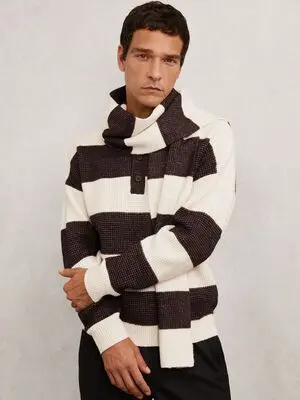 REISS Wesley Waffle-knit Block-stripe Scarf With Wool