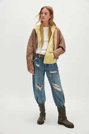 Free People Slouchy Zip-up Hoodie - Light Pear
