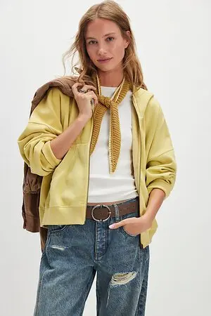 Free People Slouchy Zip-up Hoodie - Light Pear