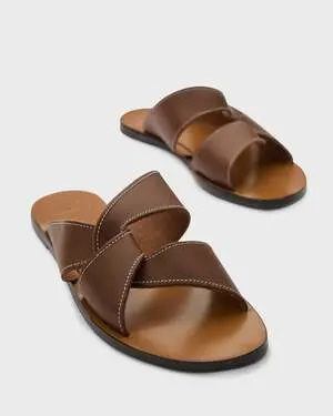 ATP ATELIER Allai Cannella Contrast Stitch Leather Sandals