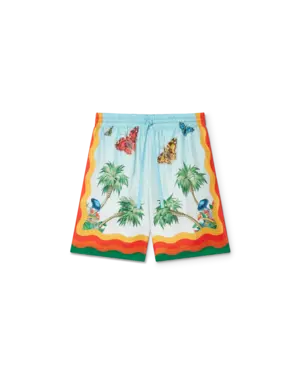 Casablanca Palm Springs Tennis Club Silk Shorts - Multicolor