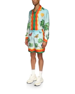 Casablanca Palm Springs Tennis Club Silk Shorts - Multicolor