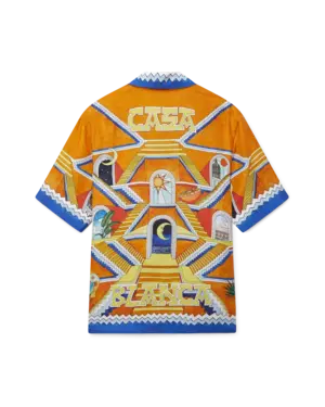 Casablanca Escalier Infini Short Sleeve Silk Shirt  Blue