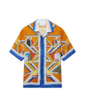 Casablanca Escalier Infini Short Sleeve Silk Shirt - Blue