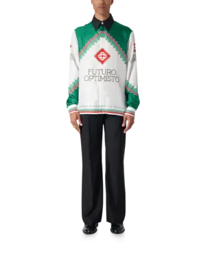Casablanca Futuro Optimisto Long Sleeve Silk Shirt - Green