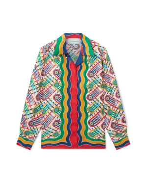 Casablanca Tennis Monogram Long Sleeve Silk Shirt - Red