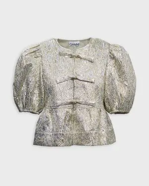 GANNI Metallic Cloque Peplum Blouse
