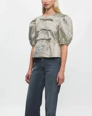 GANNI Metallic Cloque Peplum Blouse