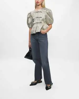 GANNI Metallic Cloque Peplum Blouse