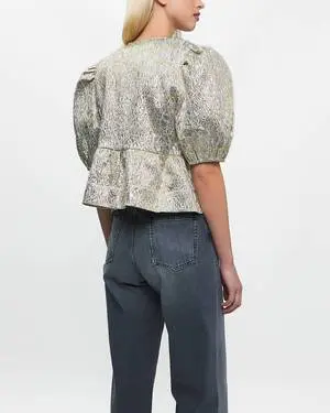 GANNI Metallic Cloque Peplum Blouse