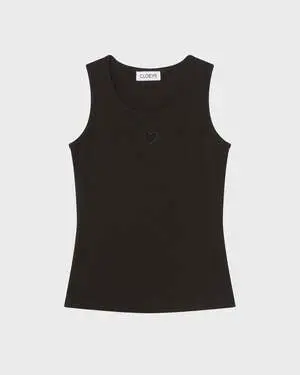 CLOEYS Heart Cut-out Ribbed Tank Top - Black