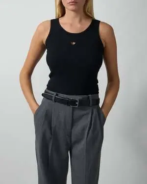 CLOEYS Heart Cut-out Ribbed Tank Top - Black
