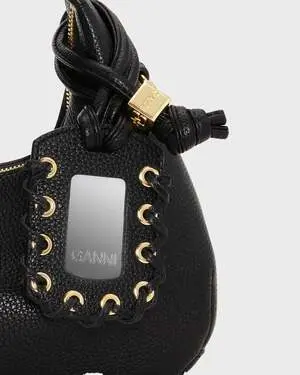 GANNI Grained Mini Hobo Bag - Black