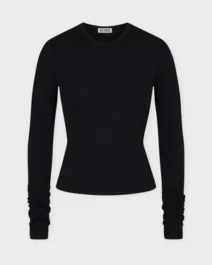 Eterne Fitted Crewneck Long Sleeve Top - Black