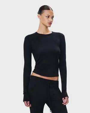 Eterne Fitted Crewneck Long Sleeve Top - Black