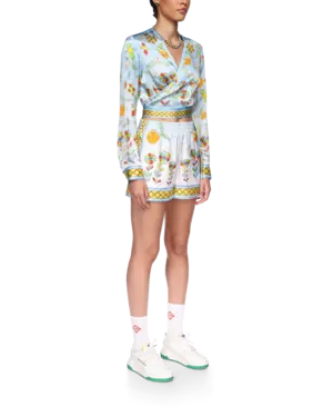 Casablanca Yoruba Flowers Wrap Long Sleeve Blouse - Multicolor