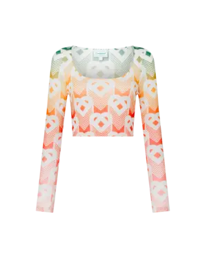 Casablanca Gradient Heart Monogram Mesh Top