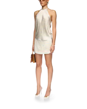 Casablanca Crayon Monogram Silk Halter Neck Top