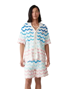 Casablanca Gradient Wave Short Sleeve Crochet Shirt - Multicolor