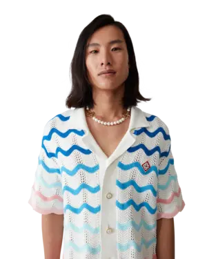 Casablanca Gradient Wave Short Sleeve Crochet Shirt - Multicolor